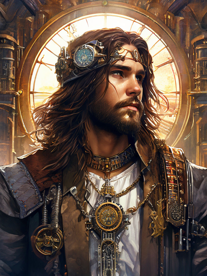 Steampunk style. Portrait of Jesus in steampunk clothes in a... by ...