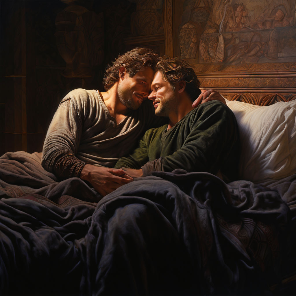 "A medieval fantasy-style oil on canvas depicting a striking... by ...