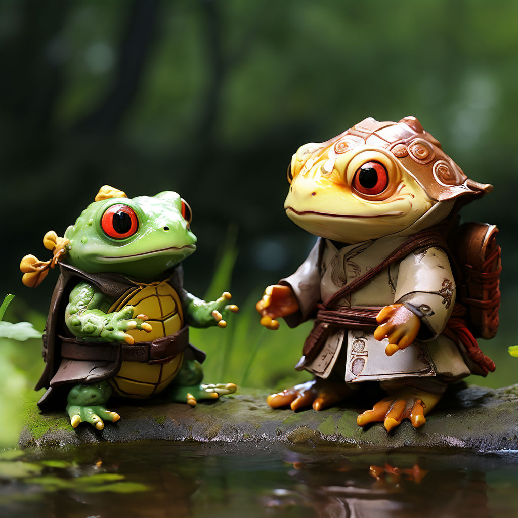 Chibi Yokai Frog explaining the Samurai code to a turtle who... by ...