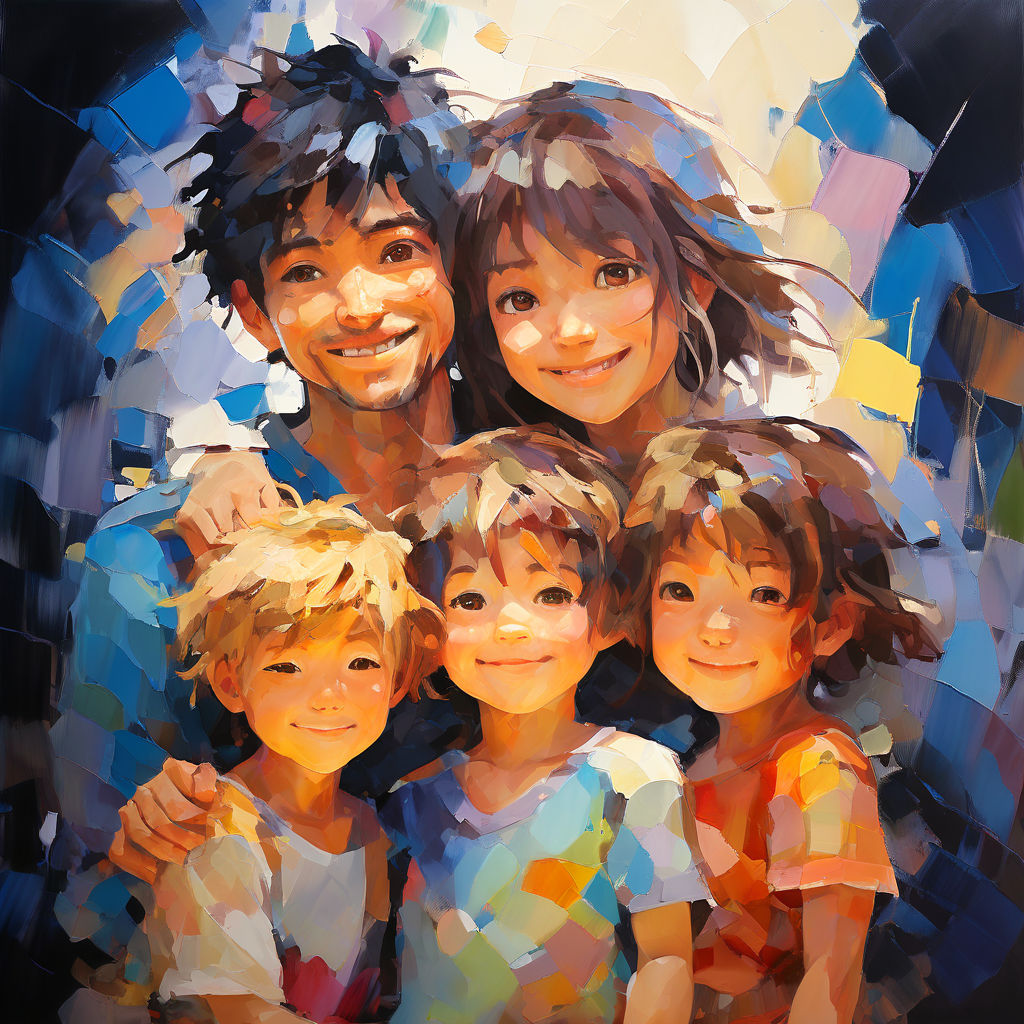 Acrylic palette knife painting of a happy family composed of... by ...