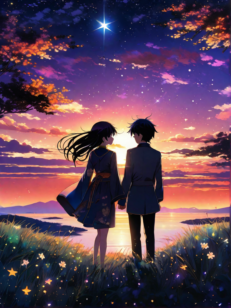 Two anime characters sharing dreams under a starry night and... by ...