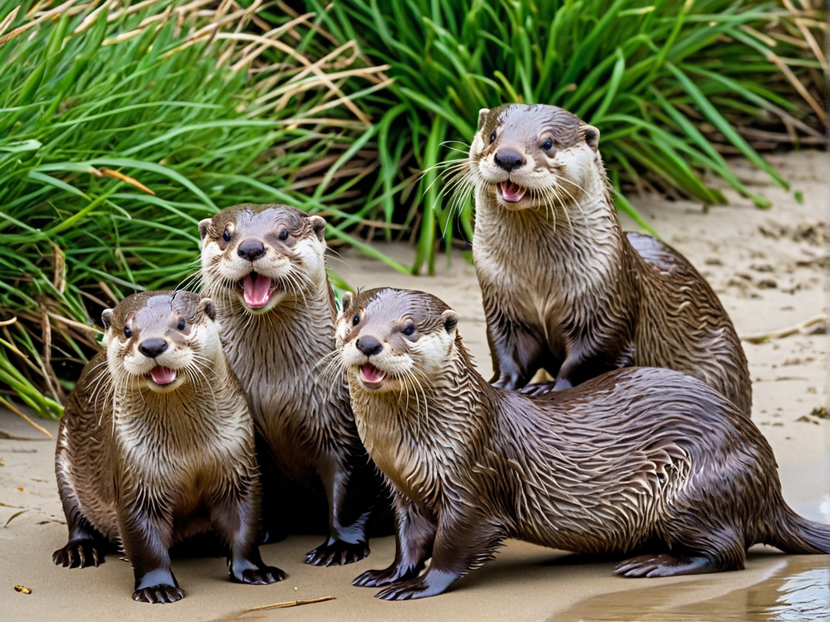 Photo of a slim very happy otter with he’s family on the sho... by ...