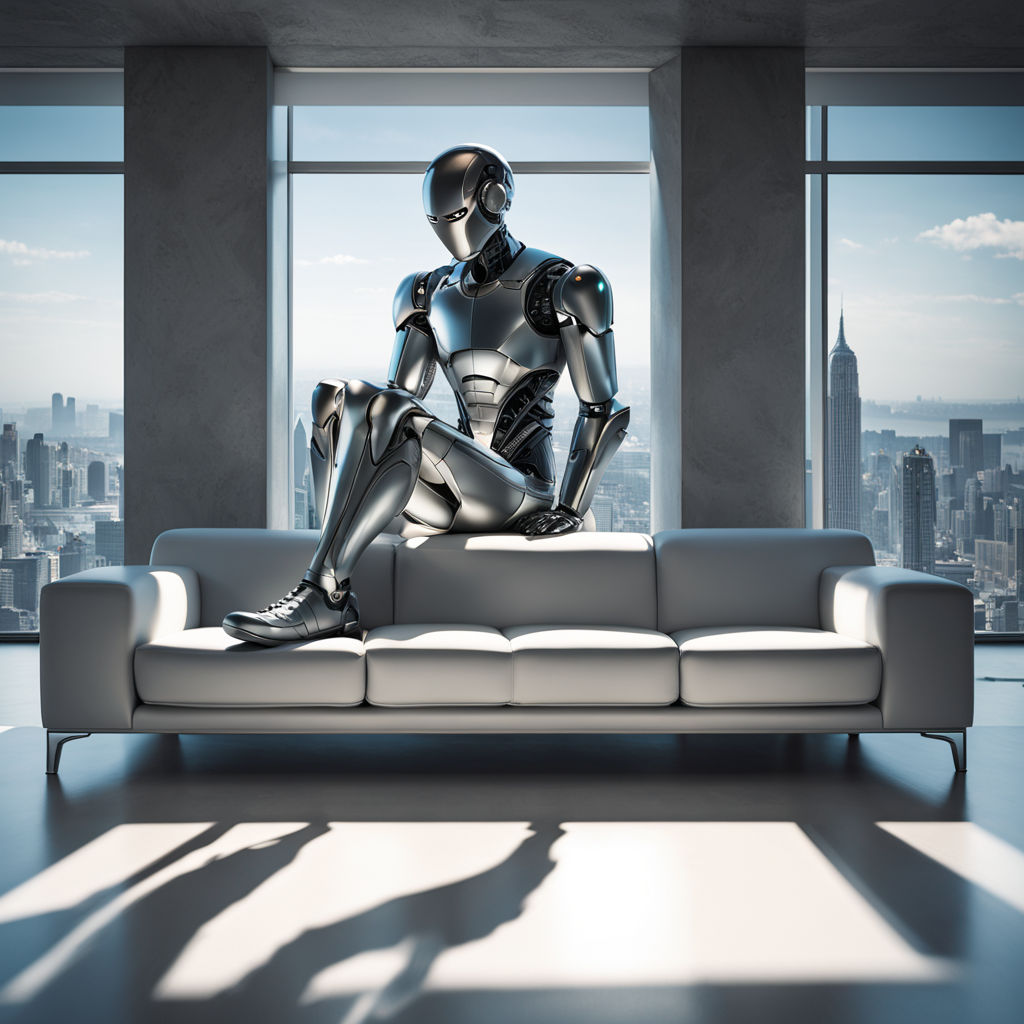 A captivating photograph of a male android's legs peeking ou... by Вл ...