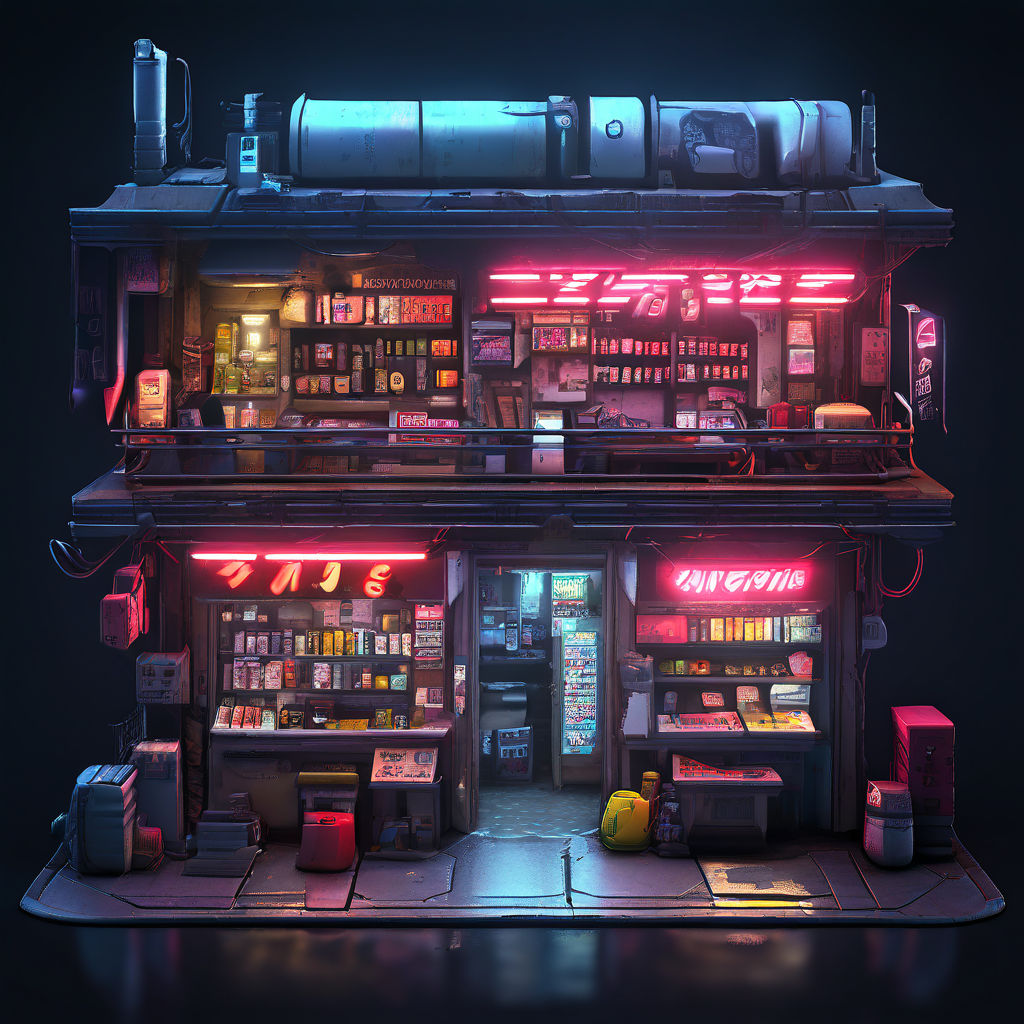 Top down map cyberpunk convenience store by Tim Paterson - Playground