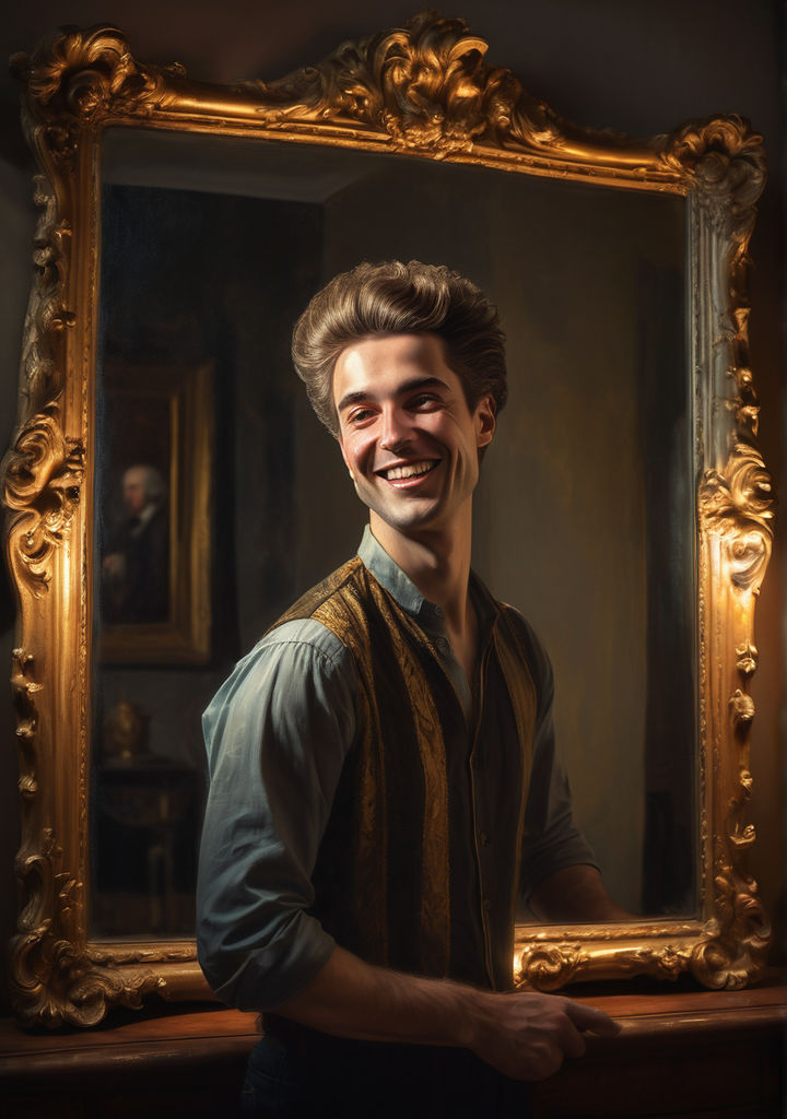 Man stands before a mirror by Brothers wigs clinic - Playground