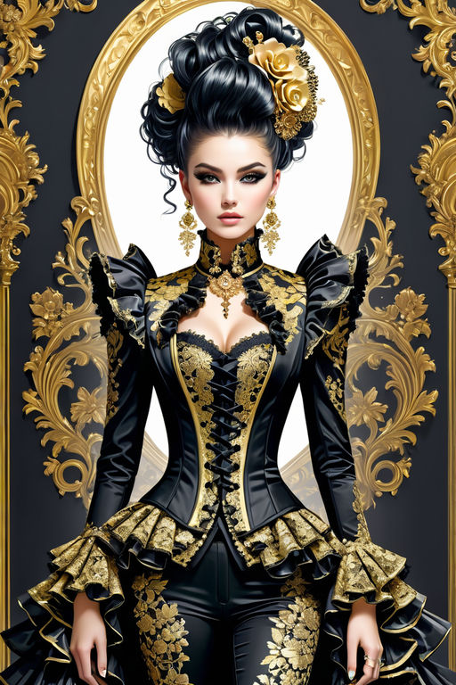 A rococo-punk girl in vibrant black and golden by Aserti Krid - Playground