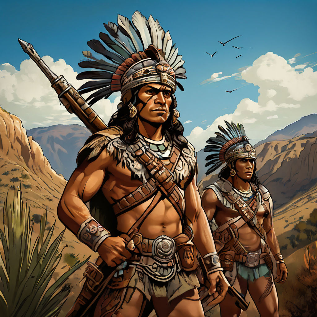 Two Aztec warriors with eagle helmet by Arturo Reyes Nuno - Playground