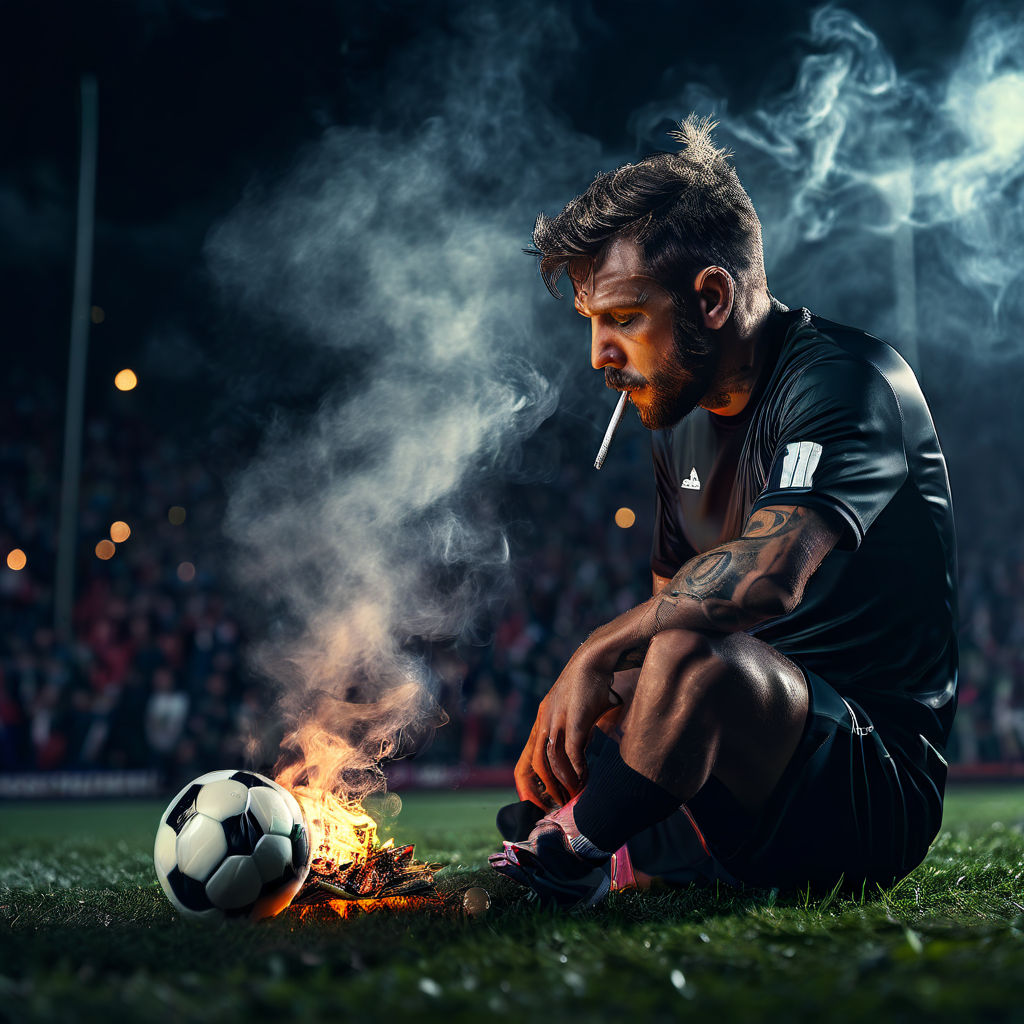 Short goalkeeper smkoking a cigarette in the soccer goal by jelle ...
