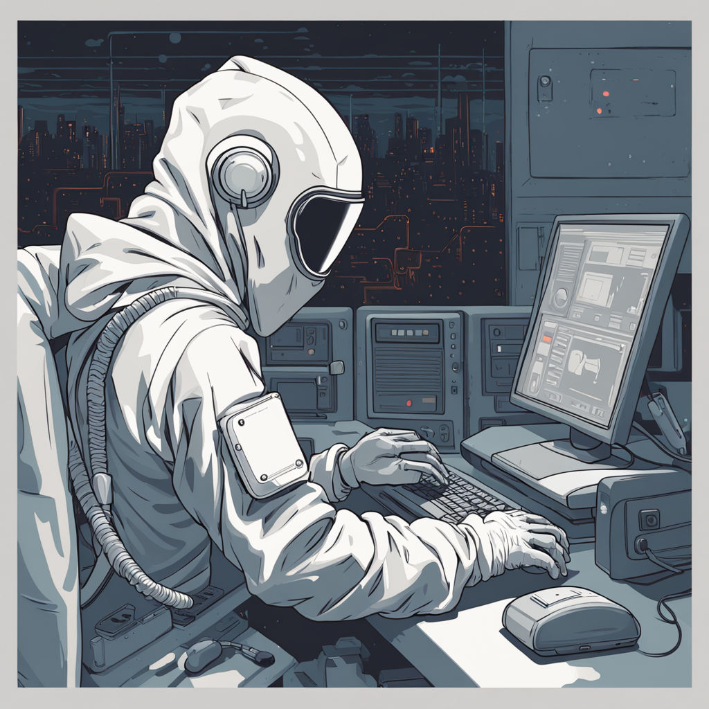 Sci-fi hacker clad in a white hazmat suit by Iain Mullard - Playground