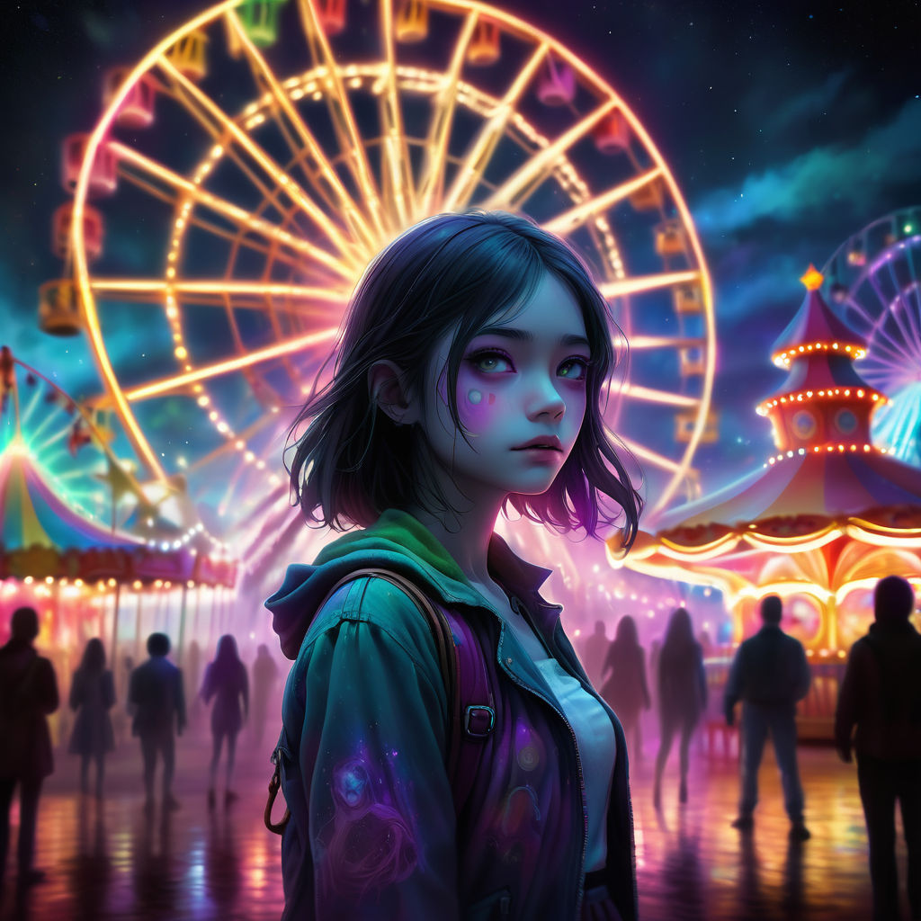 A mystical carnival with an ambiance of spectral lights bath... by ...