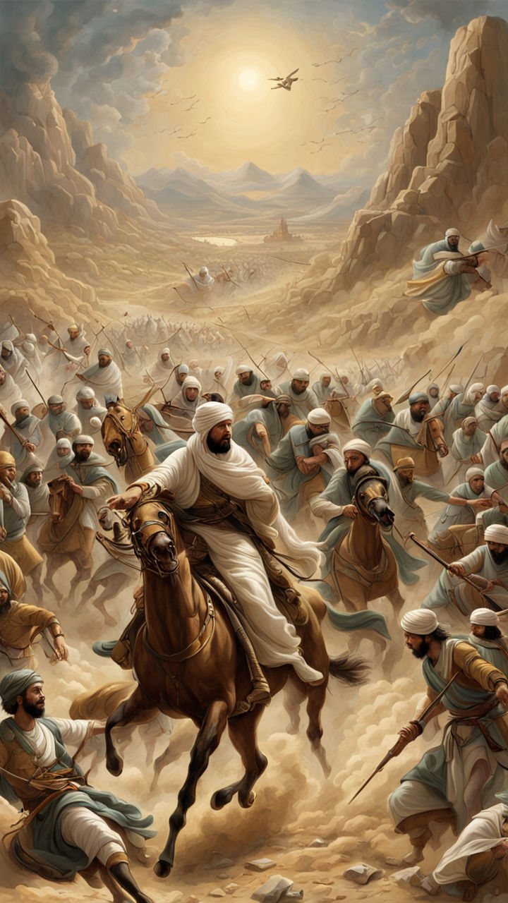 A depiction of the Battle of Badr. The Prophet (PBUH) comman... by ...