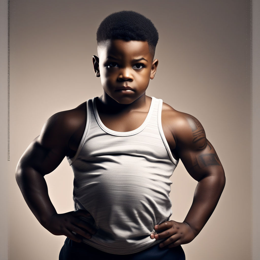 A black kid heavy weight body bulder by Samuel Adams - Playground
