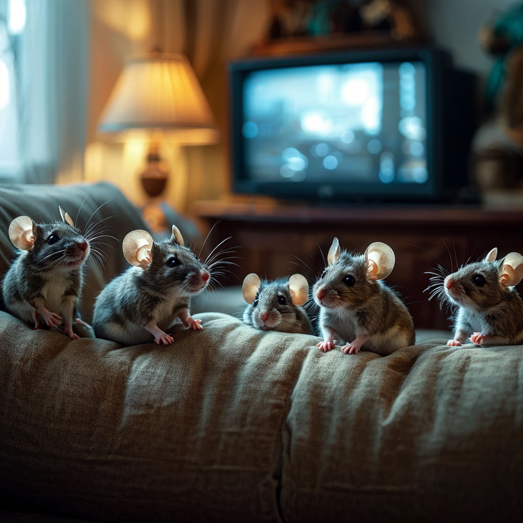 5 dirty mice sitting on the couch watching lcd tv by Tvacc - Playground