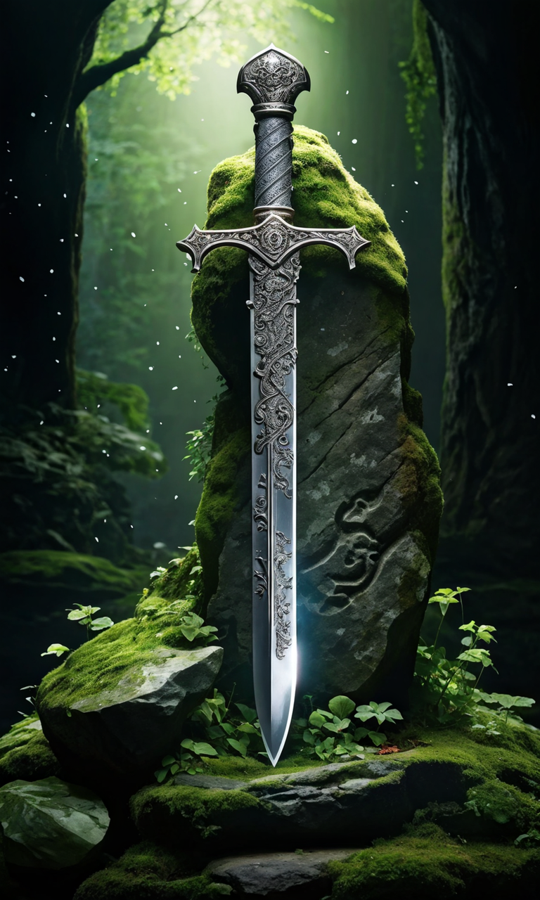 A detailed image of an enchanted medieval fantasy sword thru... by ...