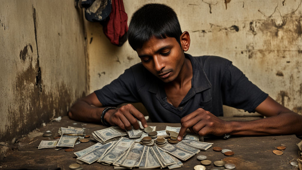 Indian 25 year old boy counting money inside his Mumbai slum... by ...