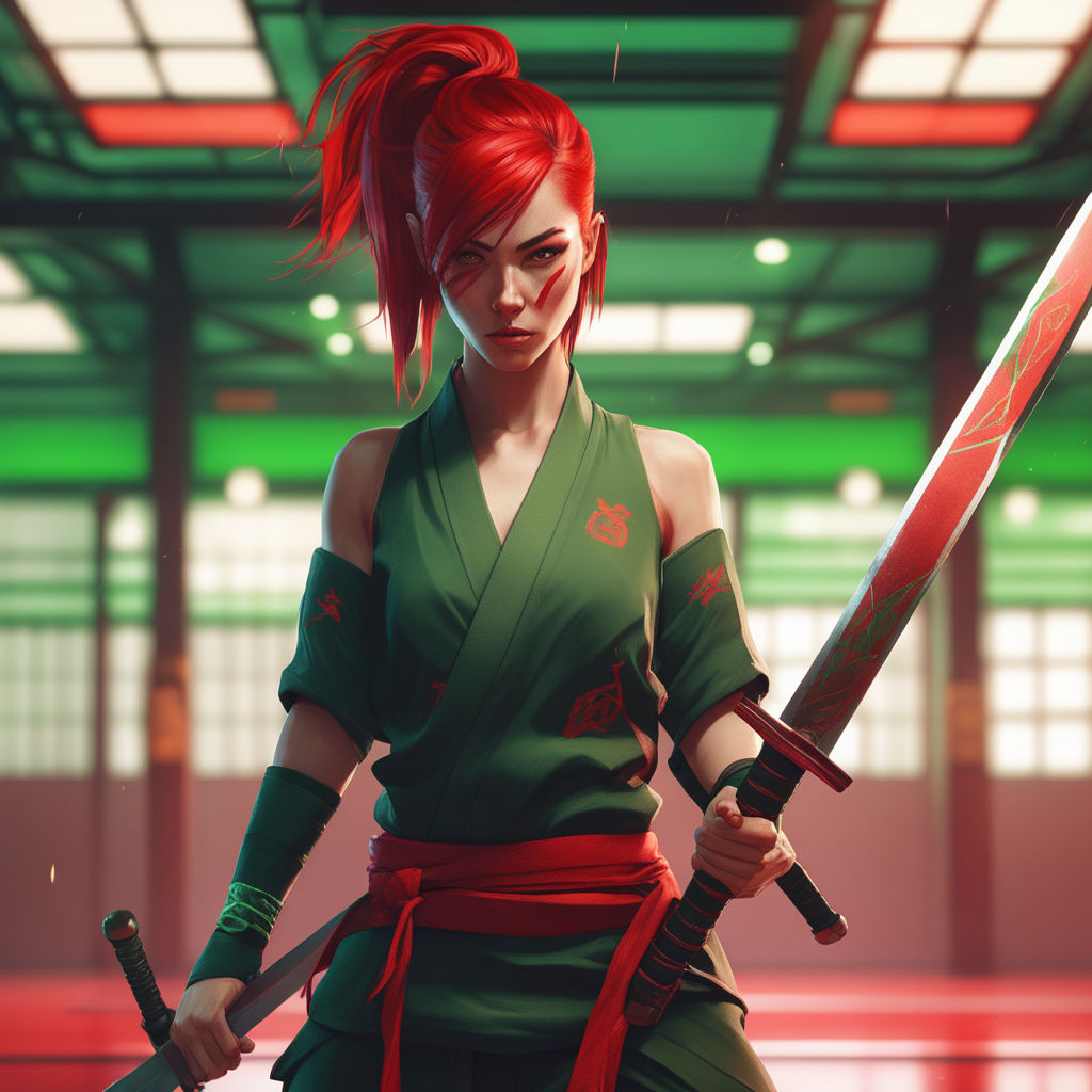 A female ninja holding a sword with both hands by Flávio Sousa - Playground
