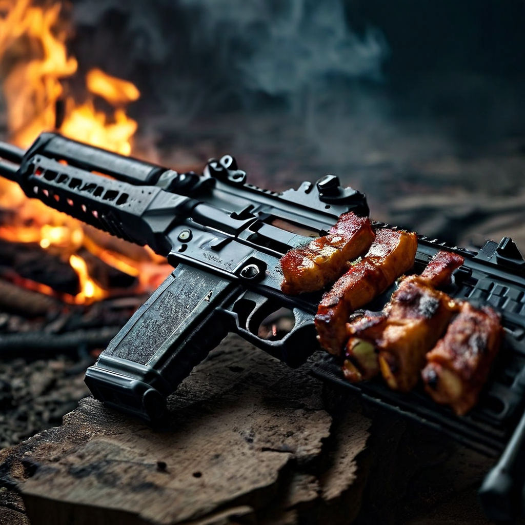 Shish pig kebab on a burning Kalashnikov assault rifle by FaNTomaSS ...