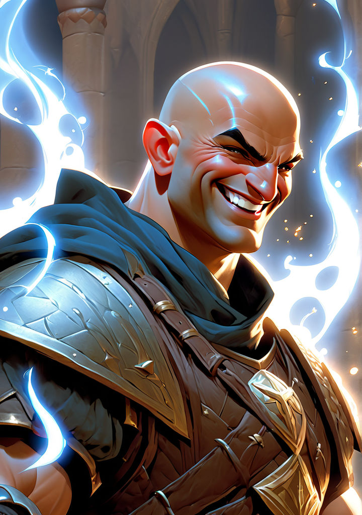Bald man dnd cleric with muscles and a happy face by Giu Lia - Playground