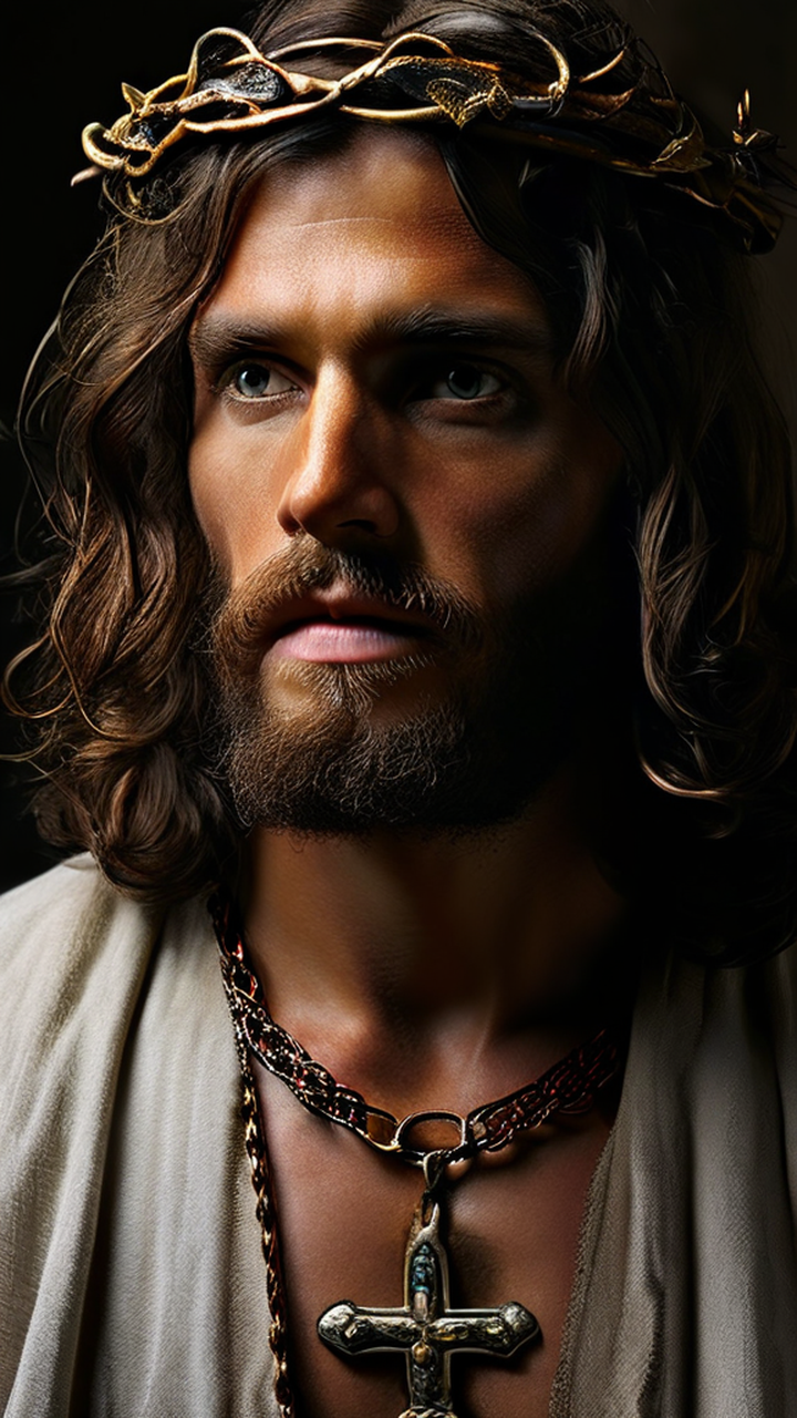 A high-resolution studio photograph of the upper body of Jes... by ...