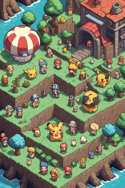 One piece pokemon top-down video game pixel art by Antonio Prigl ...