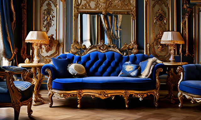 Classic Rococo Style Drawing Room with Blue and Gold Color S... by ...