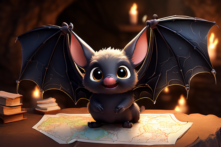 Cute animated bat with a map drawing scroll in its wings by Heather ...