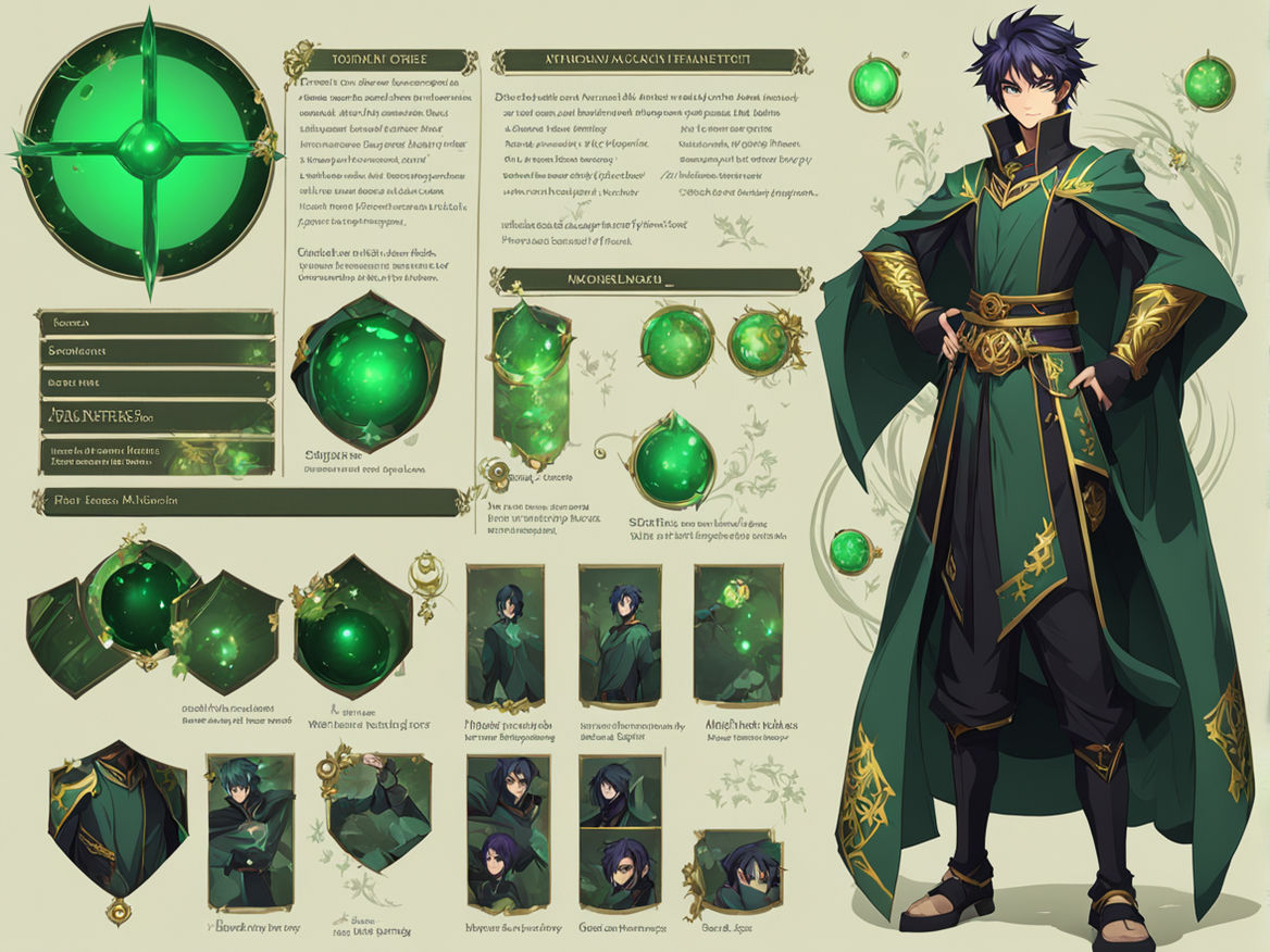 Create a character sheet featuring a full-body image by Tedish Berduc ...