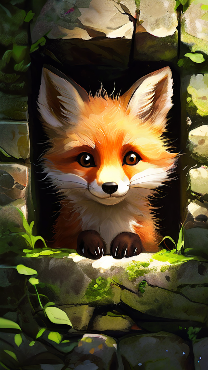 Fox Cub Peeping Out From The Rim Of An Old Stone Well By Priyanka Work Playground