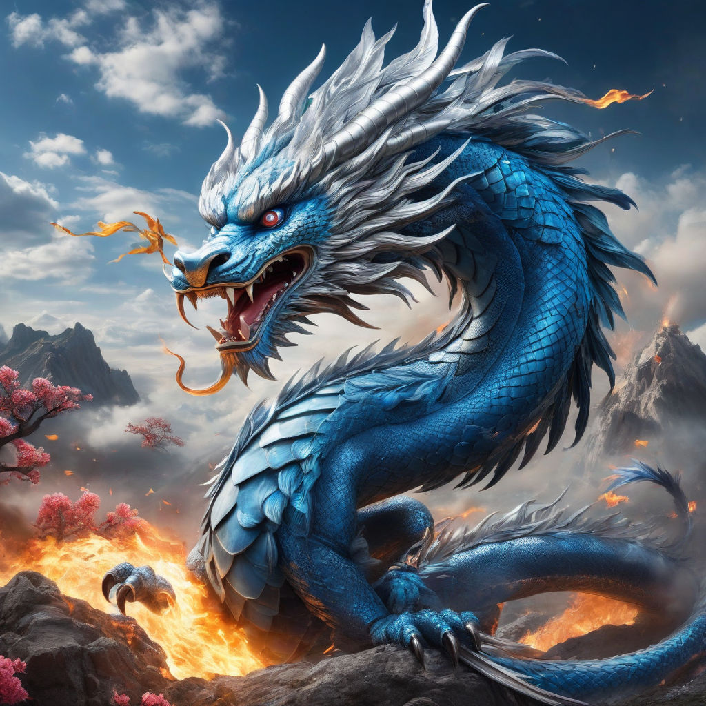 Silver-blue creature with lion face and snake eyes and long ... by ...