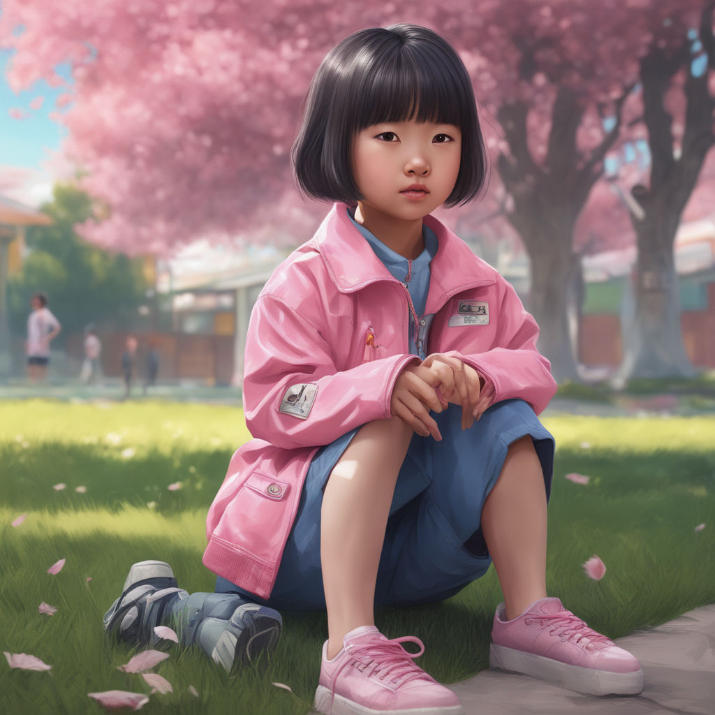 A little Asian girl with short hair wearing a pink jacket by Laura Yan ...