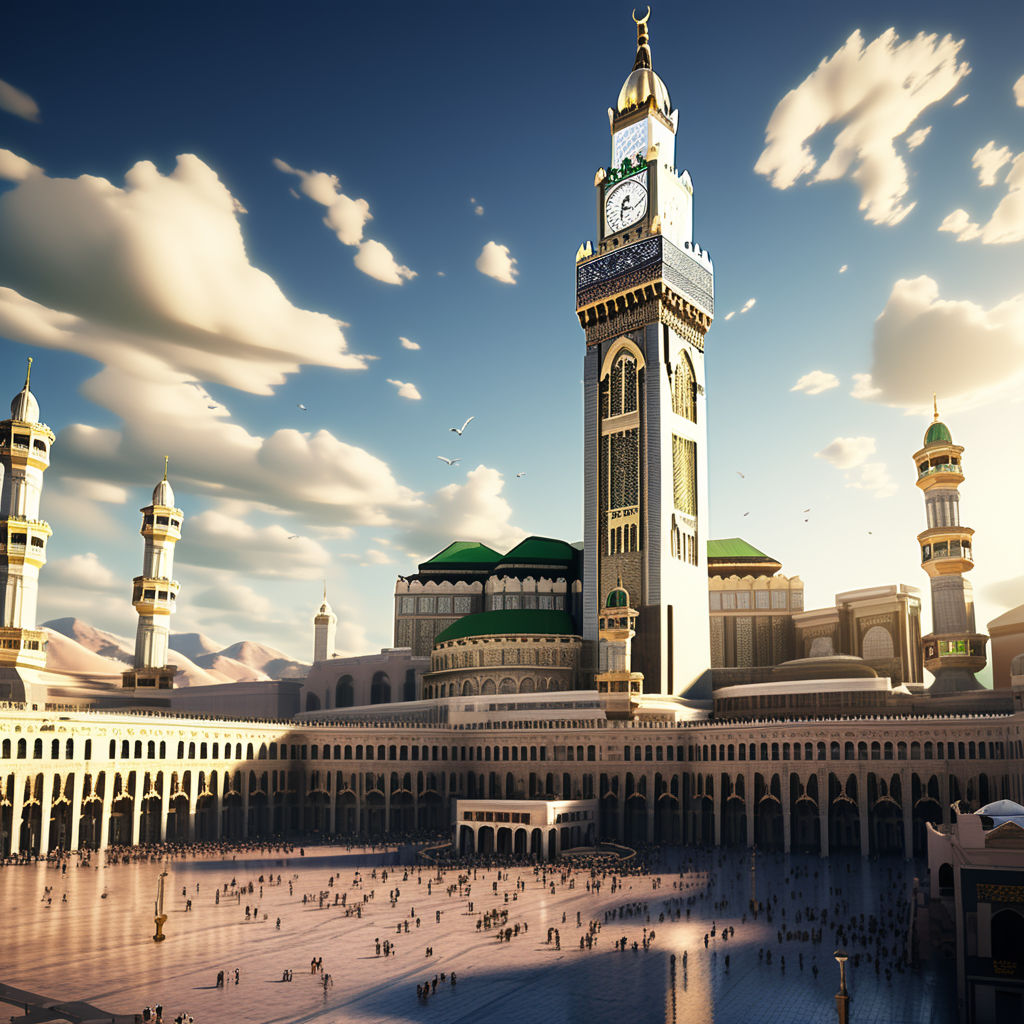 The clock tower in the Great Mosque of Mecca and the Holy Ka... by أيمن ...