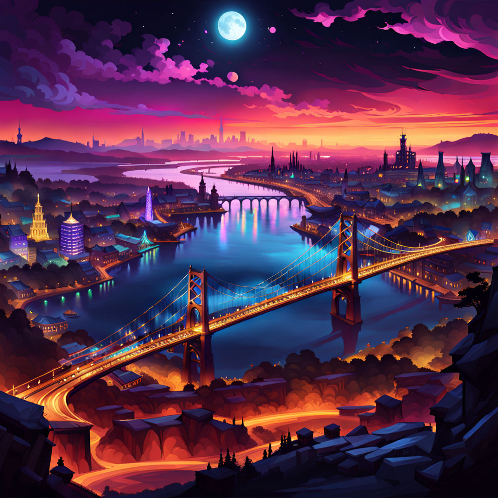 Piltover's iconic bridge at night by 김원철 - Playground