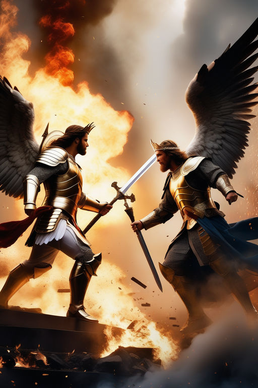 Create a image of battle between angels and humans from the ... by Raj ...