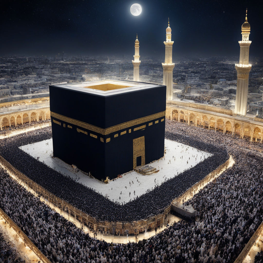 Create a detailed and reverent illustration of the Kaaba. Th... by ...