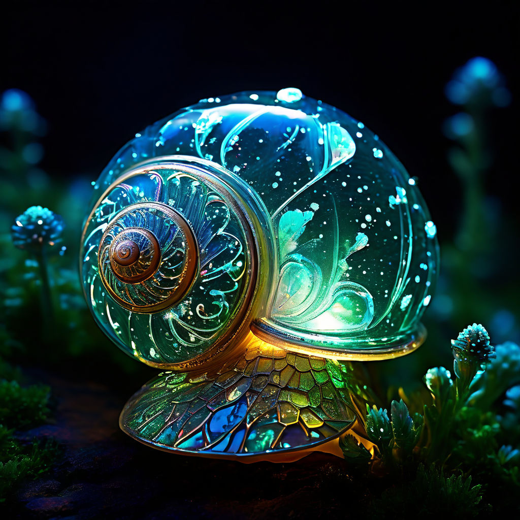 Glass Snail Shell filled with bioluminescent plants by Любовь Кузнецова ...