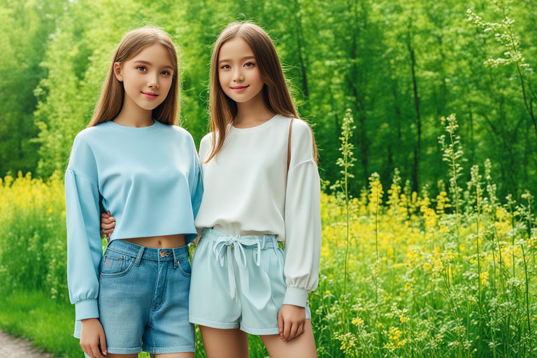 A girl in warm spring clothes and a girl in light summer clo... by ...