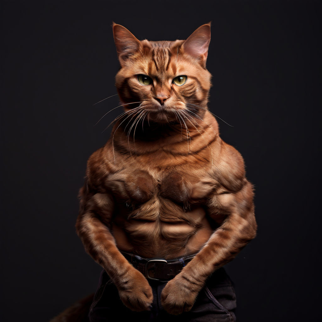 A brown cat with abs and muscular body by Ali Hamza - Playground
