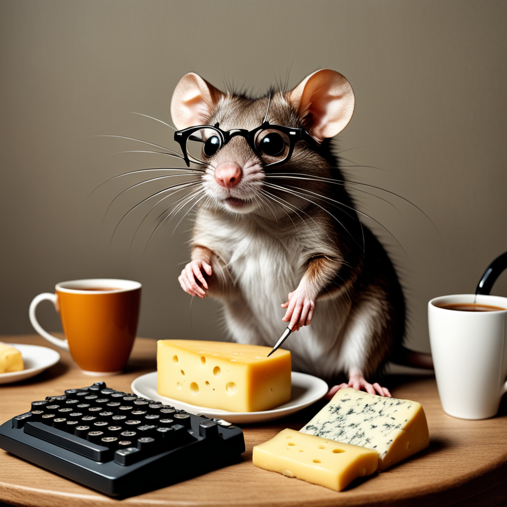 A rat with glasses typing on a typewriter by Juan Llompart - Playground