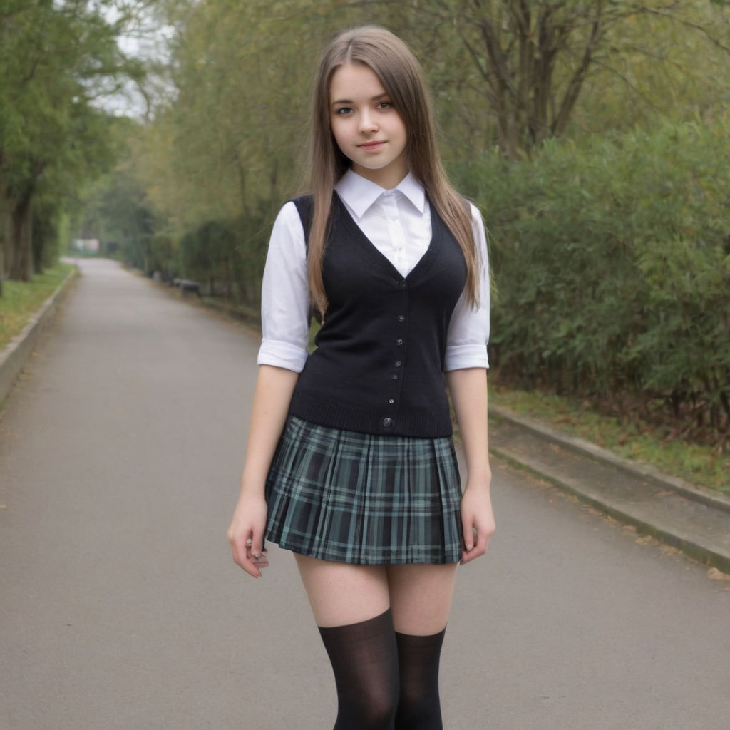 Beautiful 16 year old school girl in full uniform. quite wel... by martin hew - Playground