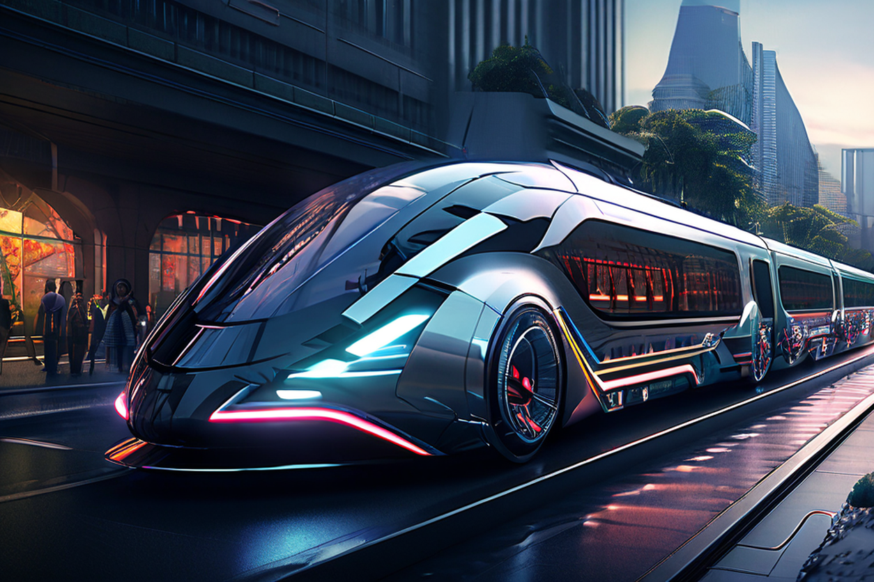 Futuristic urban train with Rutkowski-inspired design elemen... by Aqua ...