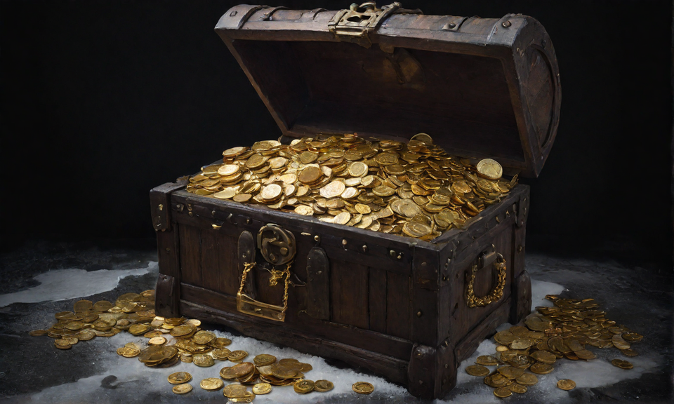 Paint a scene of a winter landscape with a pirate treasure c... by ...