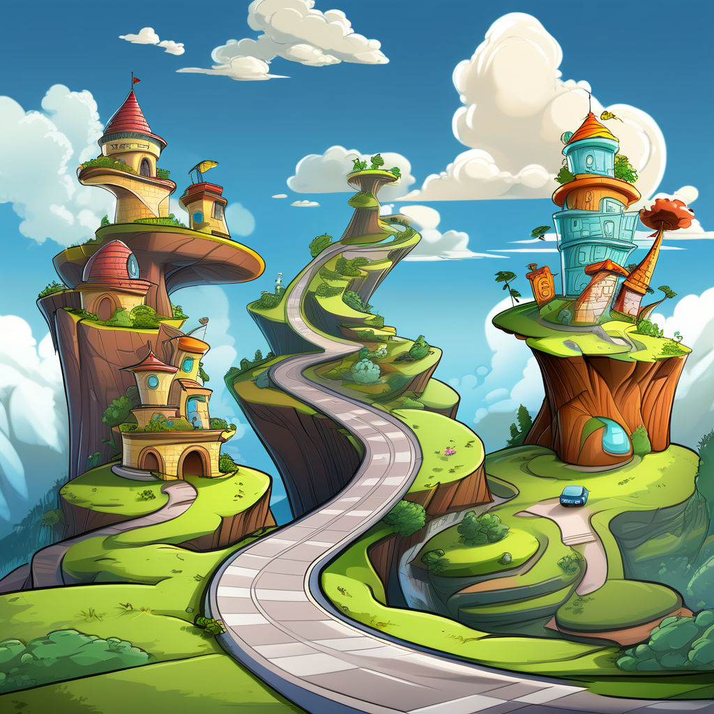 Cartoon road expanding to the top and bottom with 5 signs by ItzAlfi ...