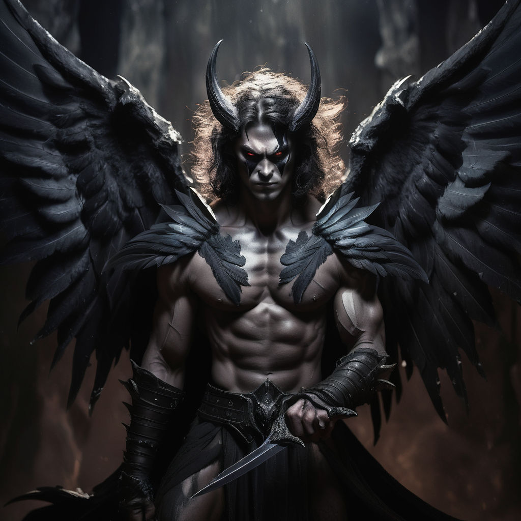 Demon man warrior with black wing wielding an obsidian blade... by Zake ...