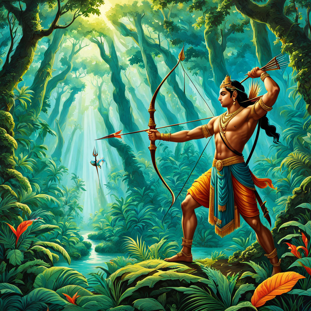 "The scene in the jungle depicts Lord Rama standing amidst t... by arun ...