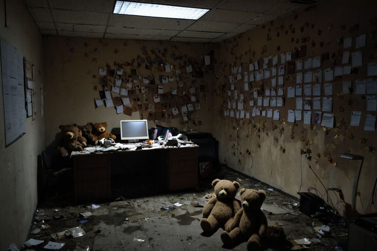 An abandoned dark office fe in the night without light and p... by Vera ...