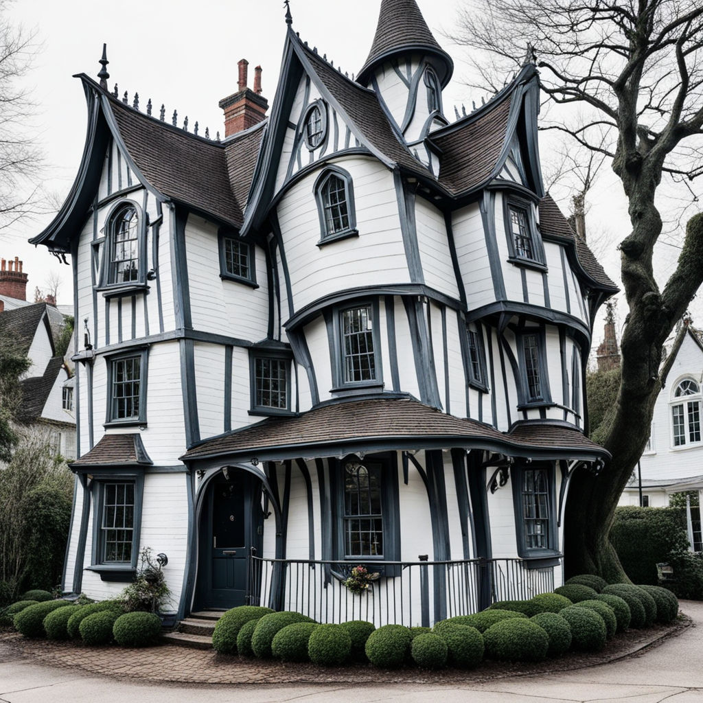 A tim burton style crooked house exterior by BRSBWC - Playground