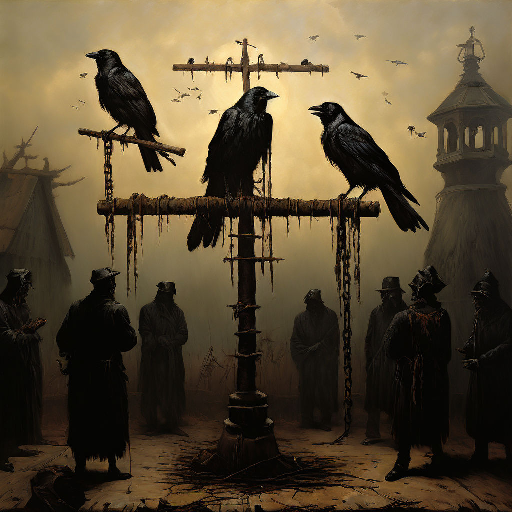 Artwork showing crows around a gallows or execution scene by Moxieteer ...