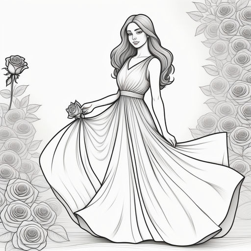 Coloring page A full-body illustration of a girl in a flowin... by ...
