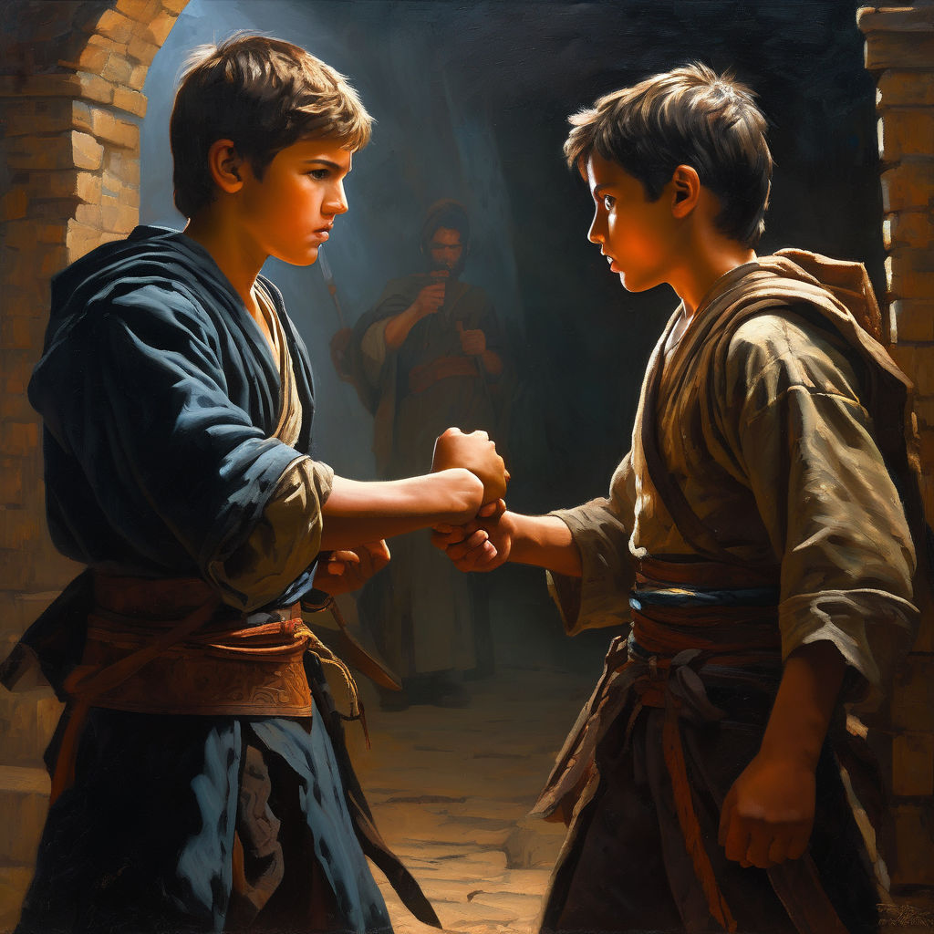 A fierce struggle between two brothers by leave. gardening. - Playground