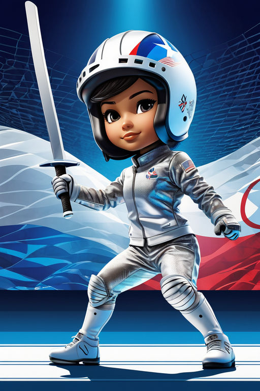 Illustration of a chibi blythe in fencing at the Paris 2024 ... by ...